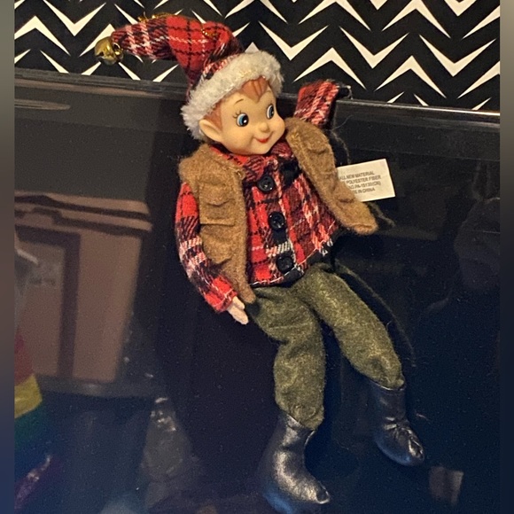 Accents | Plaid Elf Ornament Elf With Jacket Bendable Wired Arms And ...
